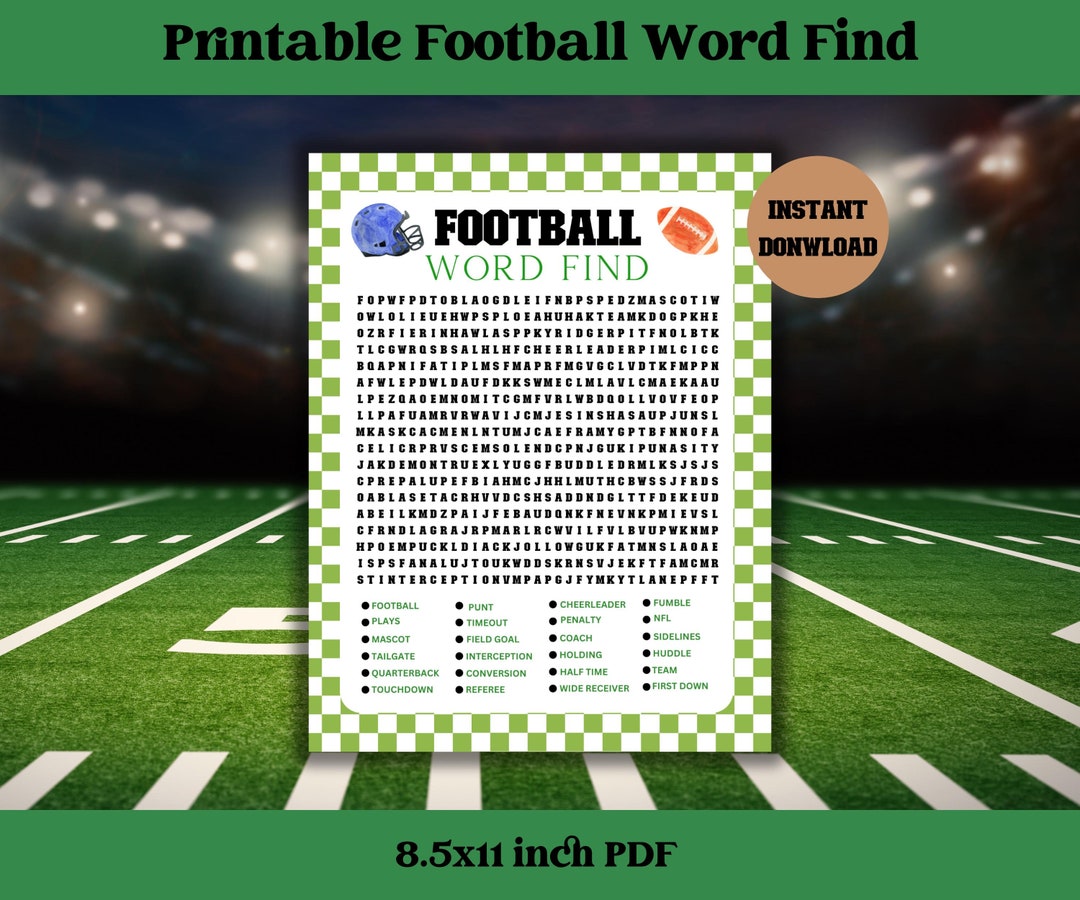 Printable Football Party Games, Football Word Find, Football Activities ...
