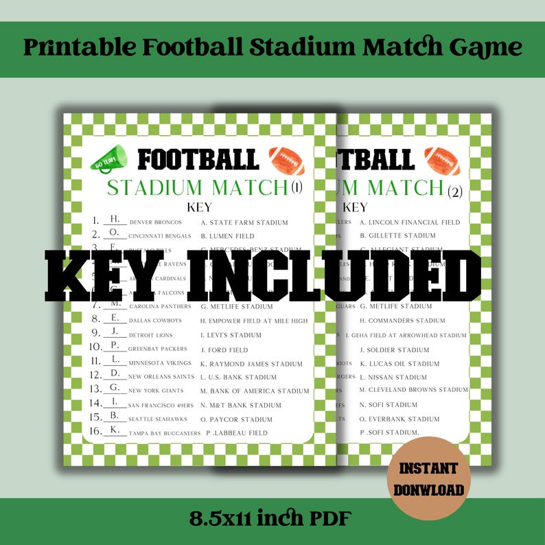 Football Stadium Match Game: Printable Party Activity (pdfs) - Etsy