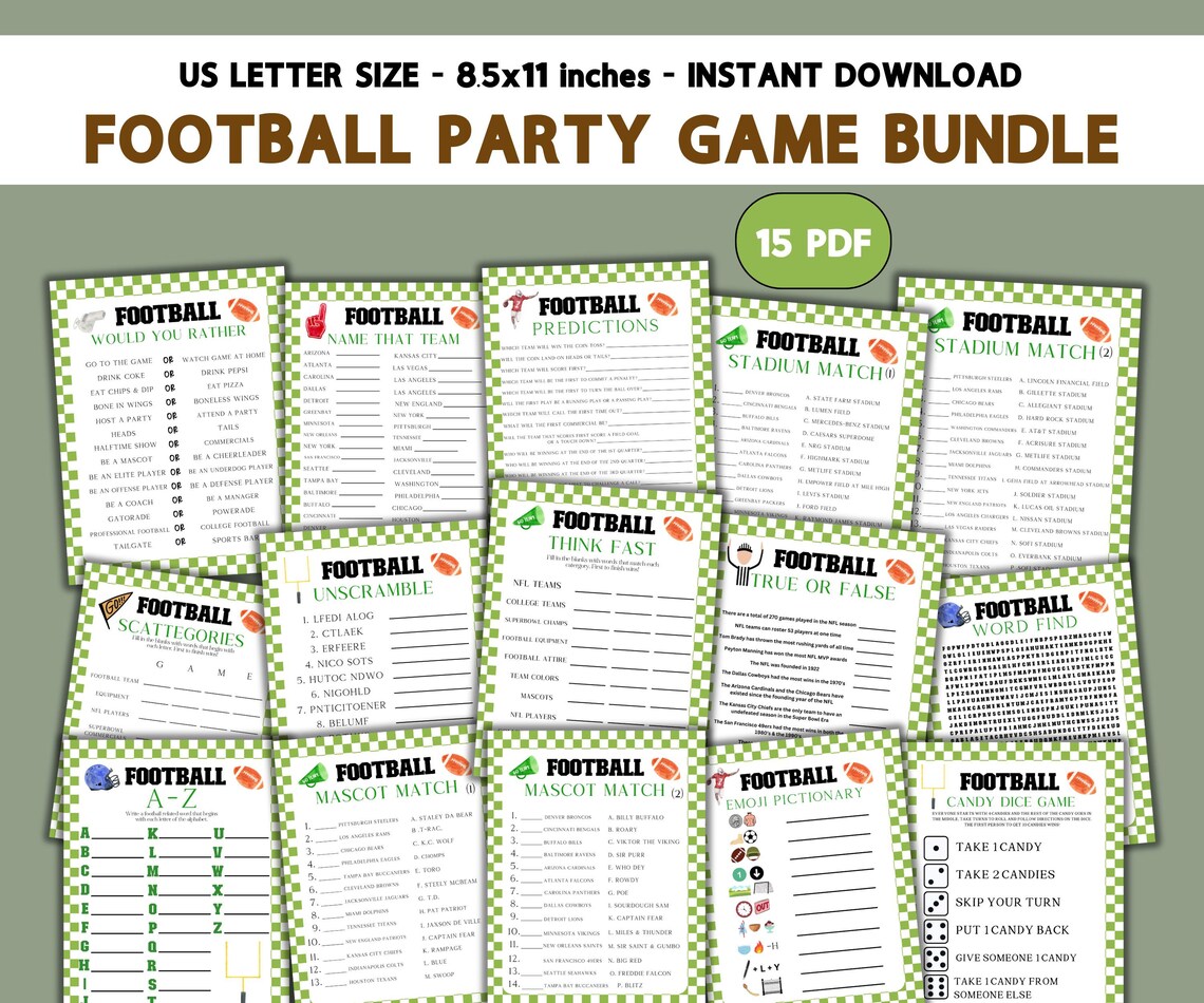 Football Party Game Bundle: 16 Printable Games (PDF) - Etsy