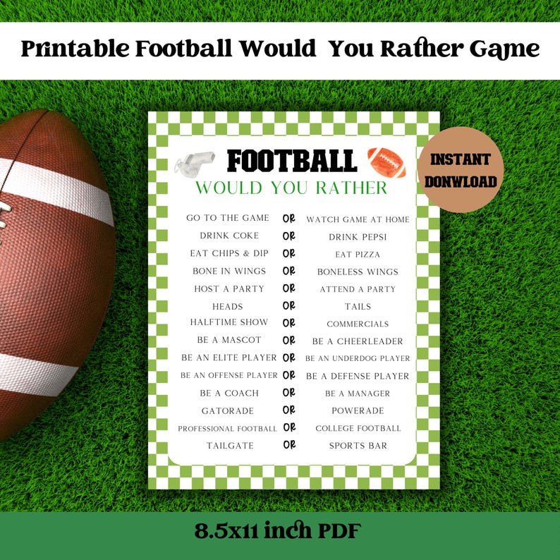 Printable Football Party Game: Would You Rather (PDF) - Etsy