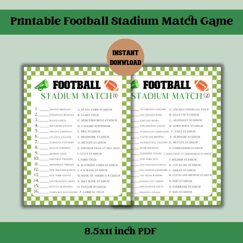 Printable Football Party Games, Football Stadium Match Game, Football ...