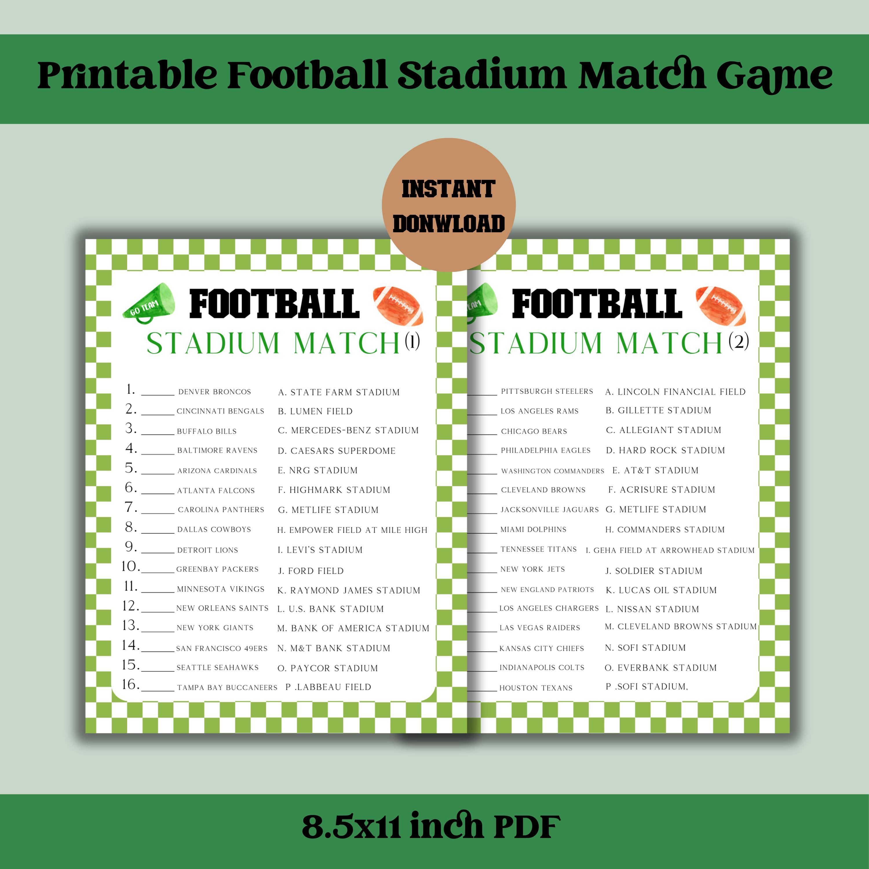 Football Stadium Match Game: Printable Party Activity (pdfs) - Etsy