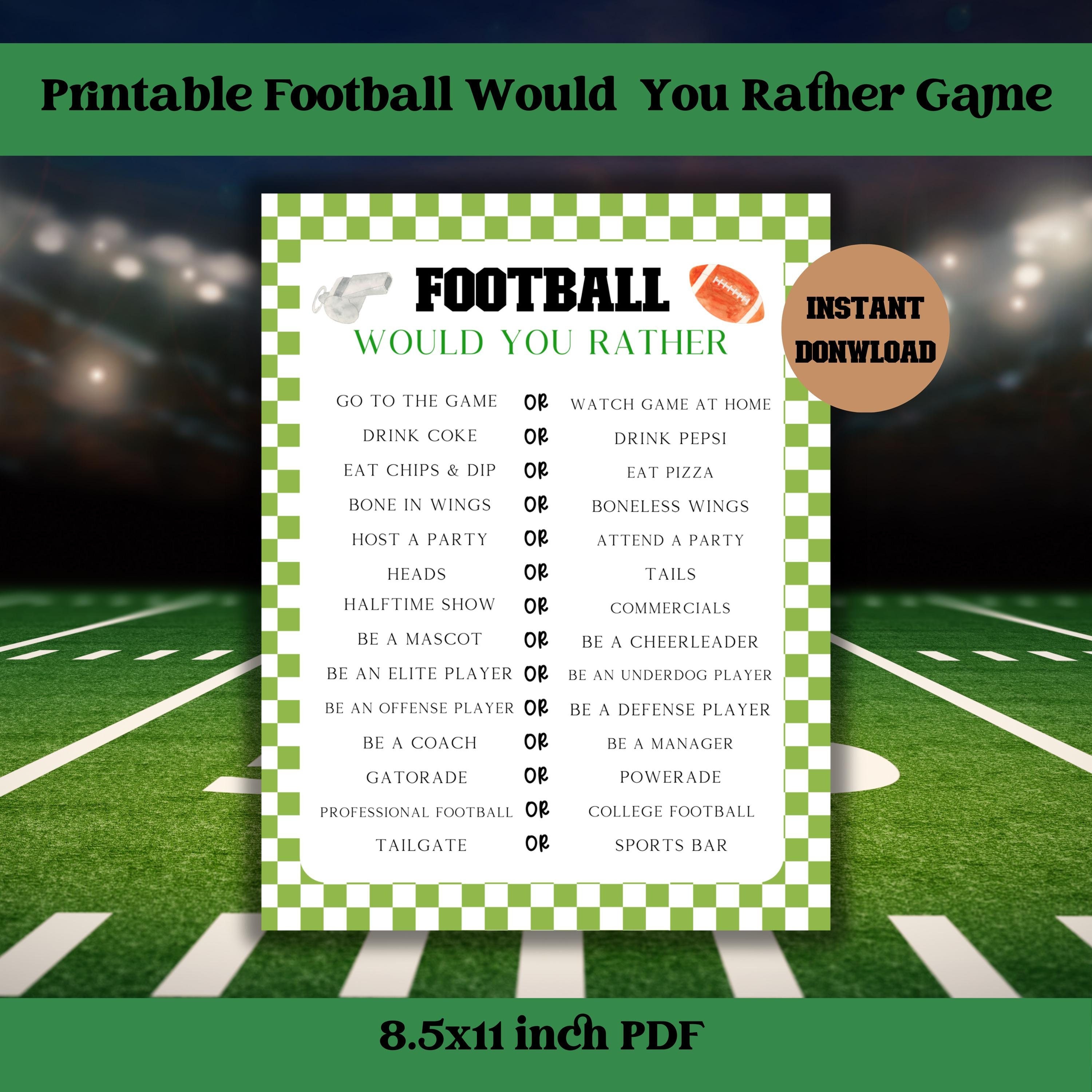 Printable Football Party Game: Would You Rather (PDF) - Etsy