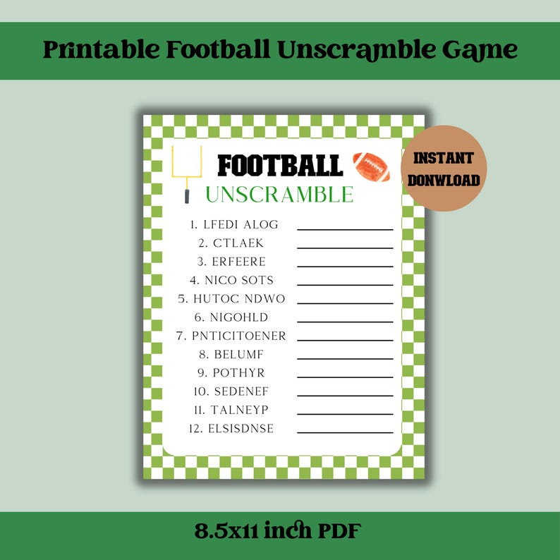 Printable Football Unscramble Game: Party Activity (PDF) - Etsy