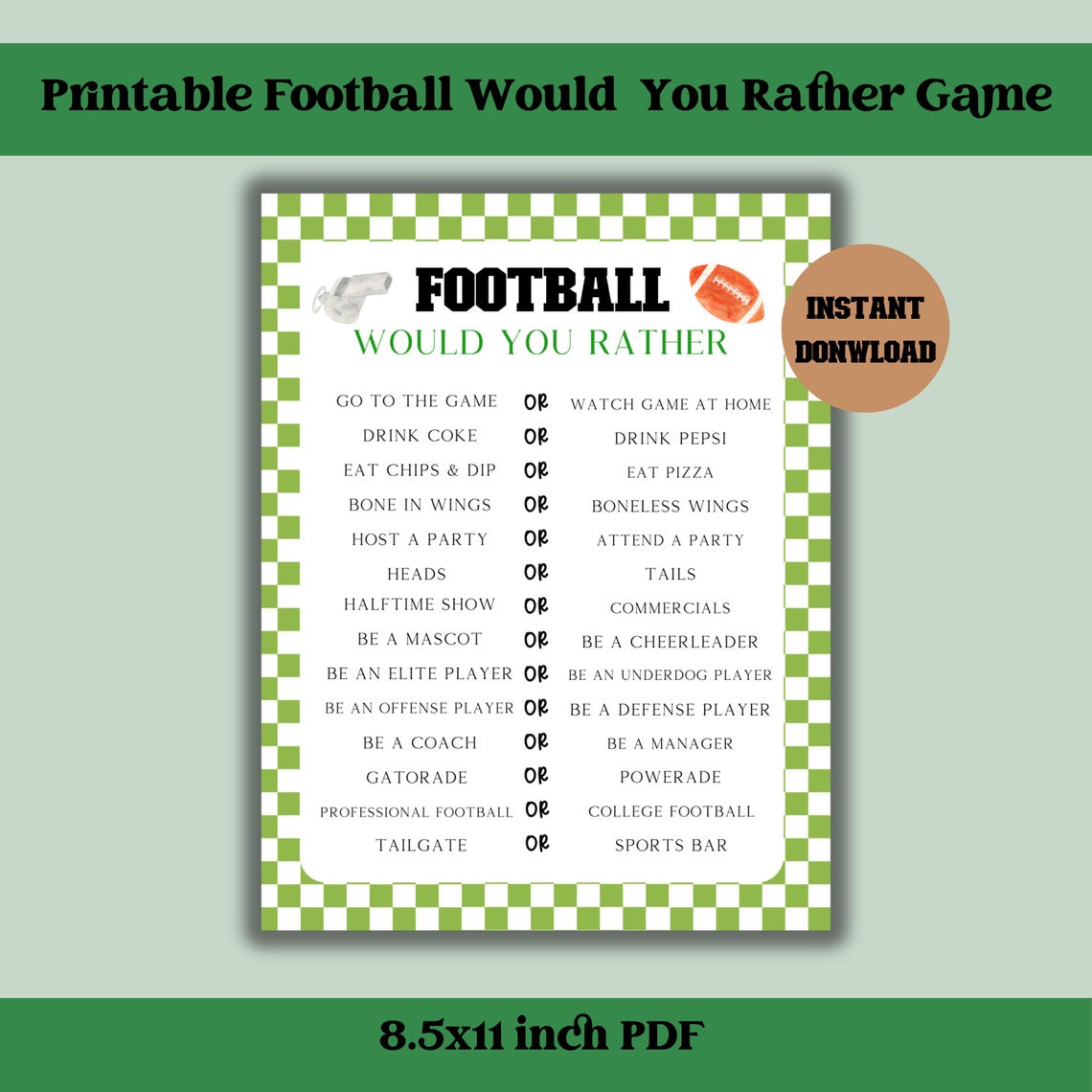 Printable Football Party Game: Would You Rather (PDF) - Etsy