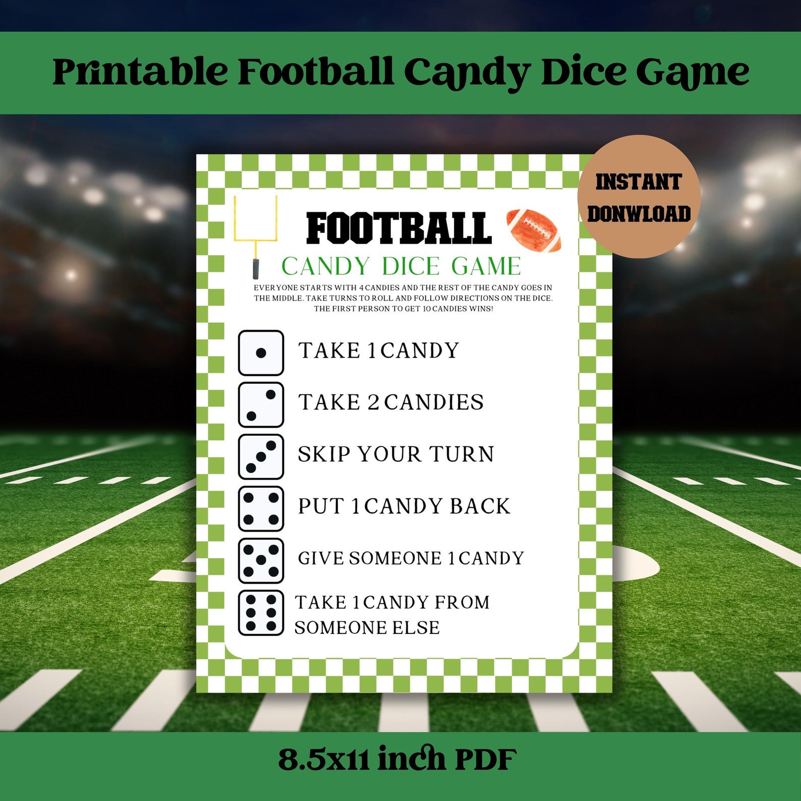 Printable Football Party Games, Football Candy Dice Game, Football ...