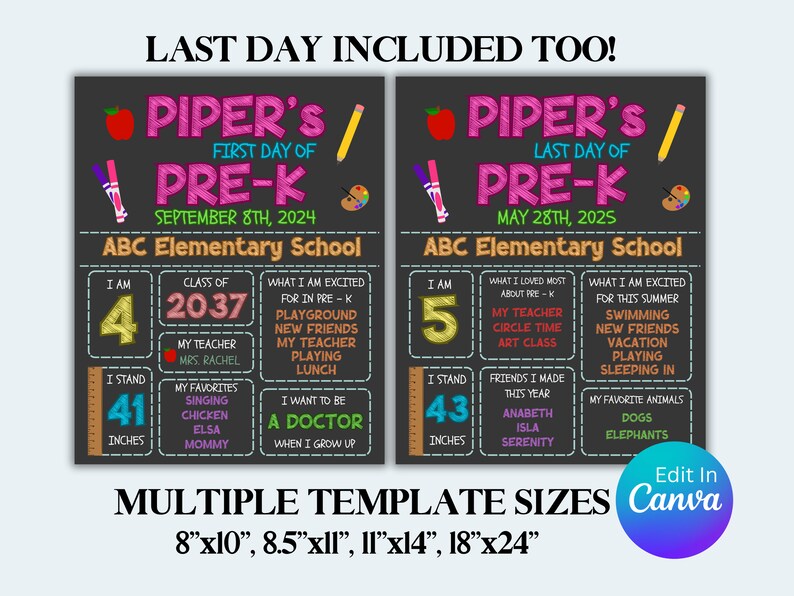 Chalkboard Back to School Sign Template, Editable First Day of School ...