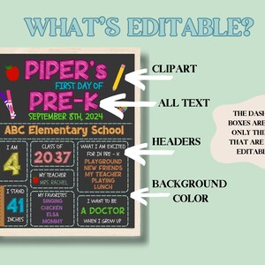 Chalkboard Back to School Sign Template, Editable First Day of School ...