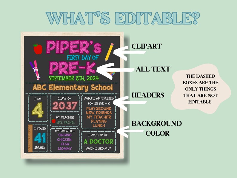 Chalkboard Back to School Sign Template, Editable First Day of School ...