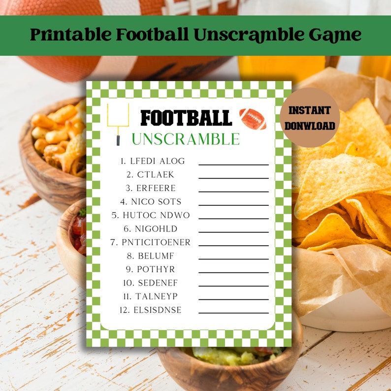 Printable Football Unscramble Game: Party Activity (PDF) - Etsy