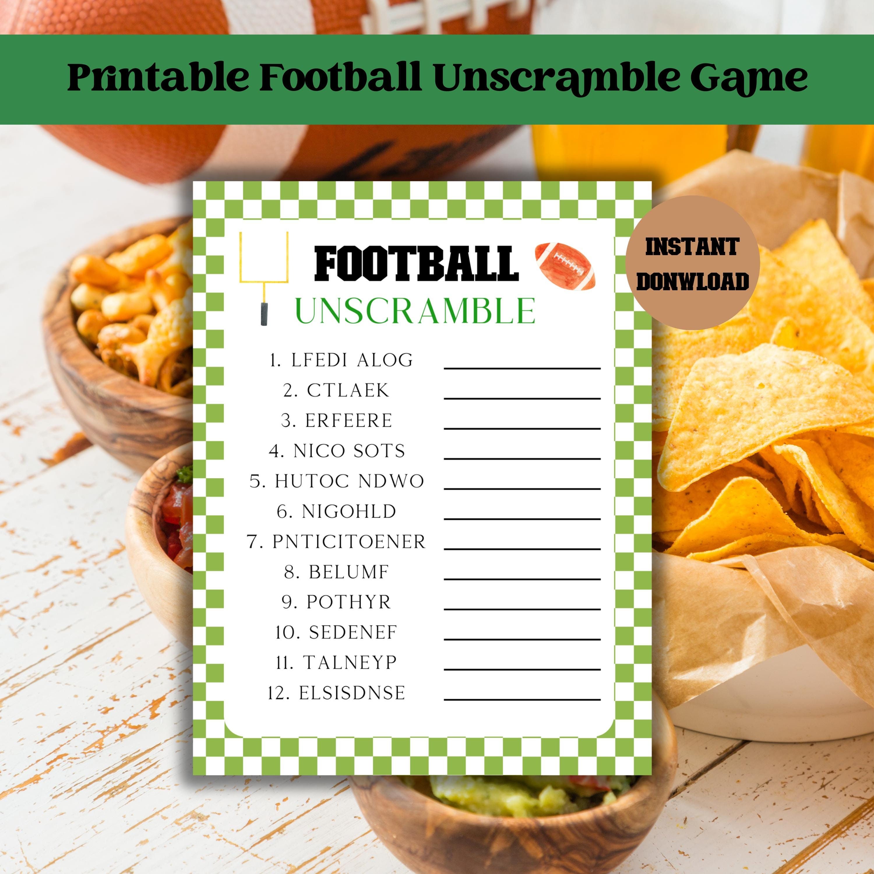 Printable Football Unscramble Game: Party Activity (PDF) - Etsy
