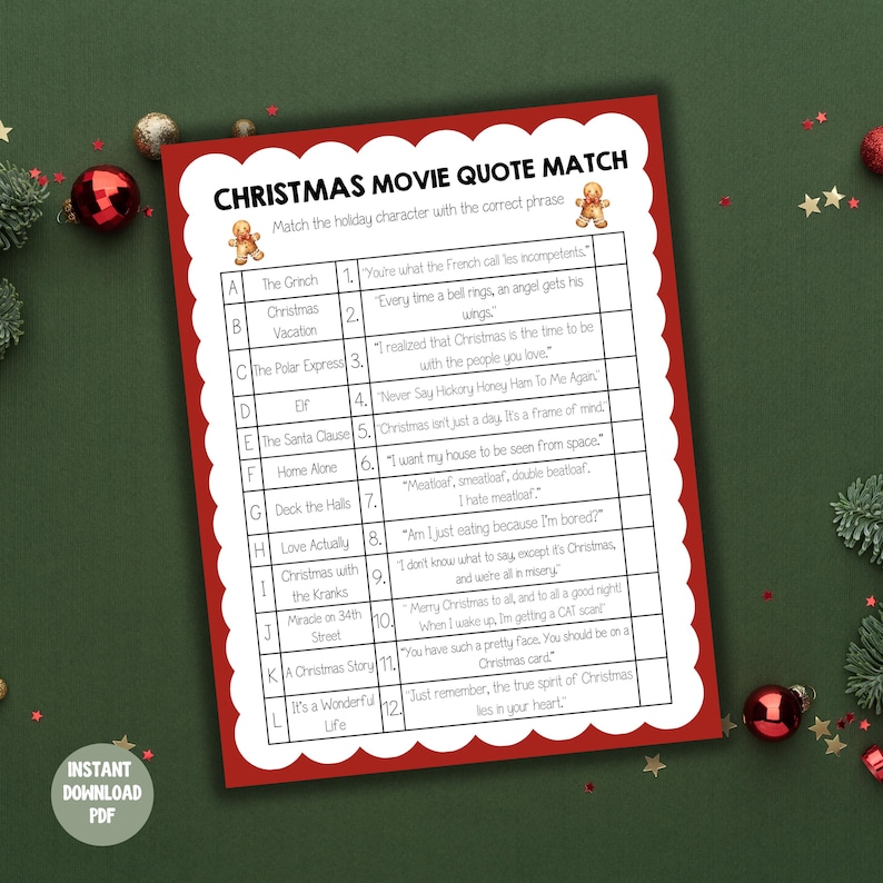Christmas Movie Quote Match Game, Holiday Office Games, Christmas Party ...