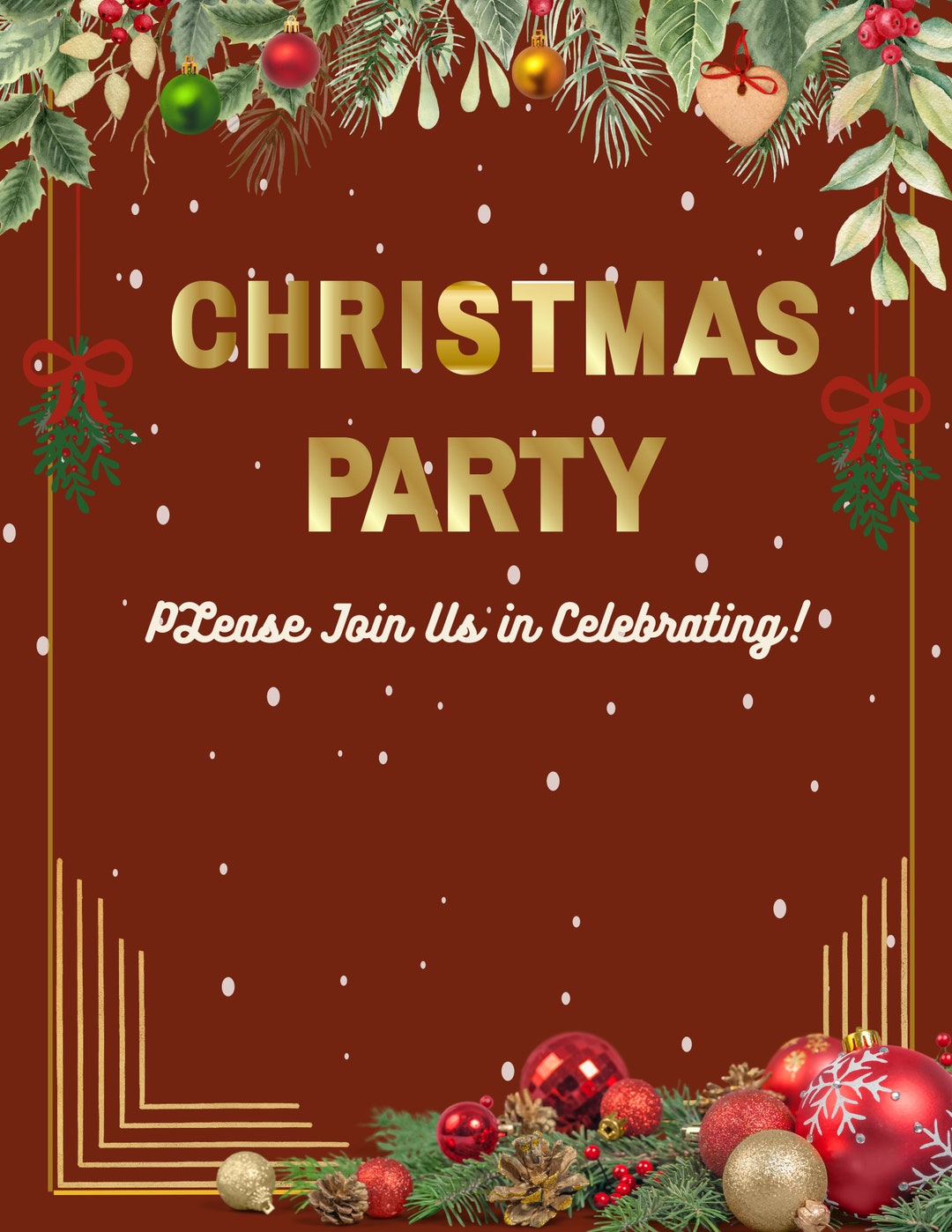 Christmas Invitation Card Design Gold Red Festive Holiday Card Template ...