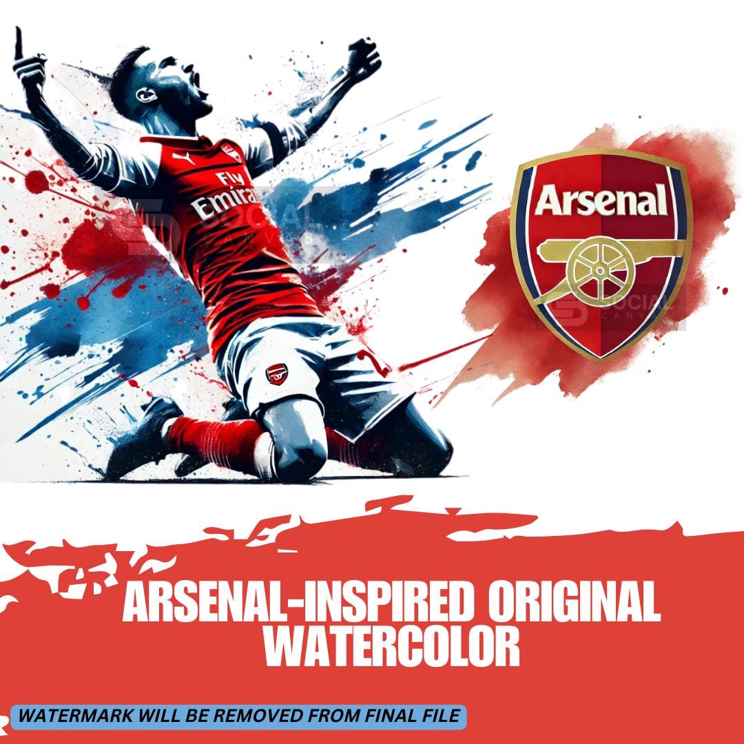 Arsenal-inspired Original Watercolor Footballer Digital Art Bundle ...