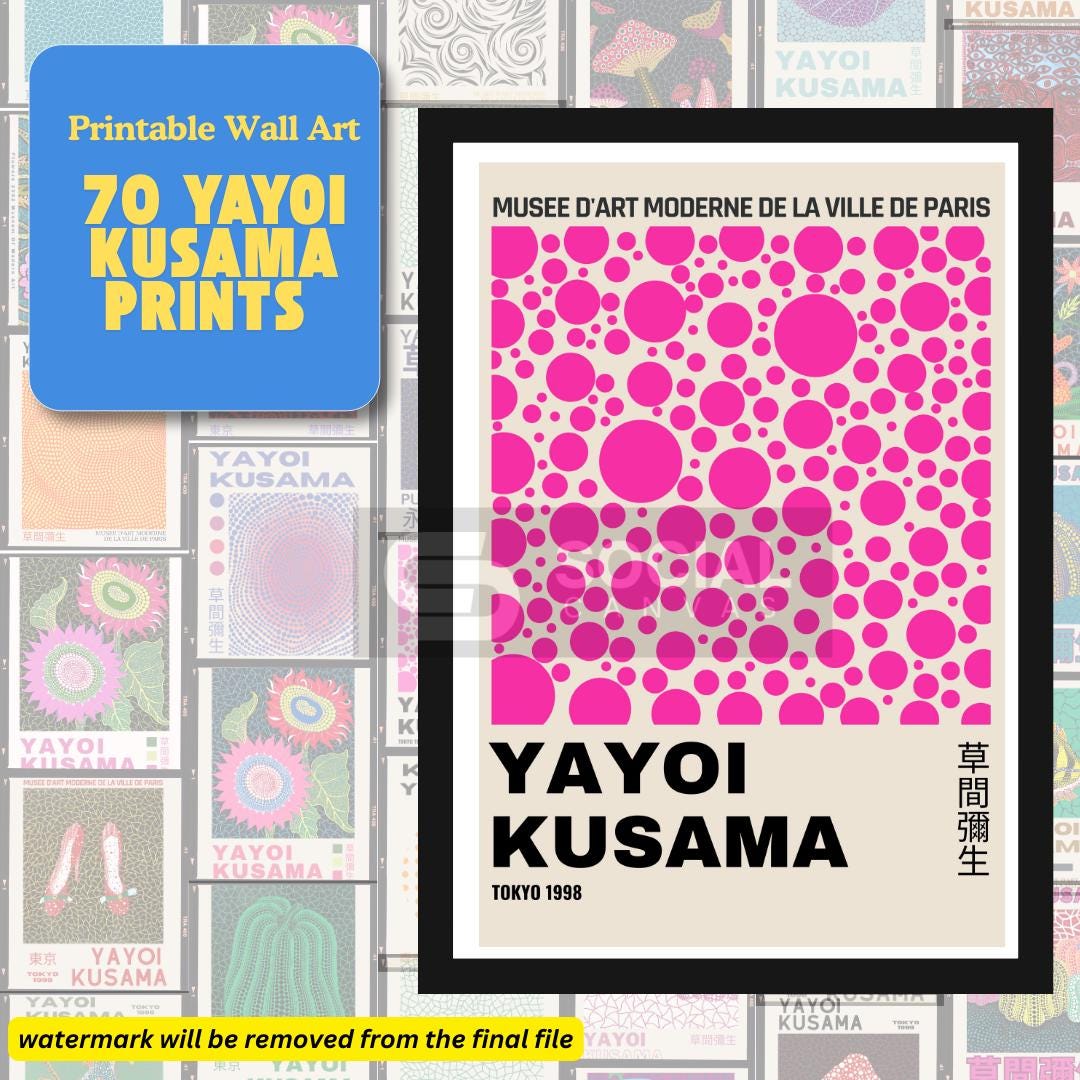 Pink Polka Dot Art Yayoi Kusama Art Prints 70 Printable Posters Bundle ...