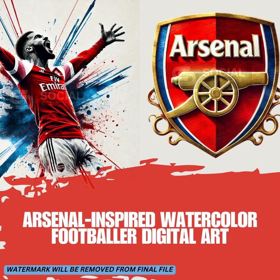 Arsenal-inspired Original Watercolor Footballer Digital Art Bundle ...