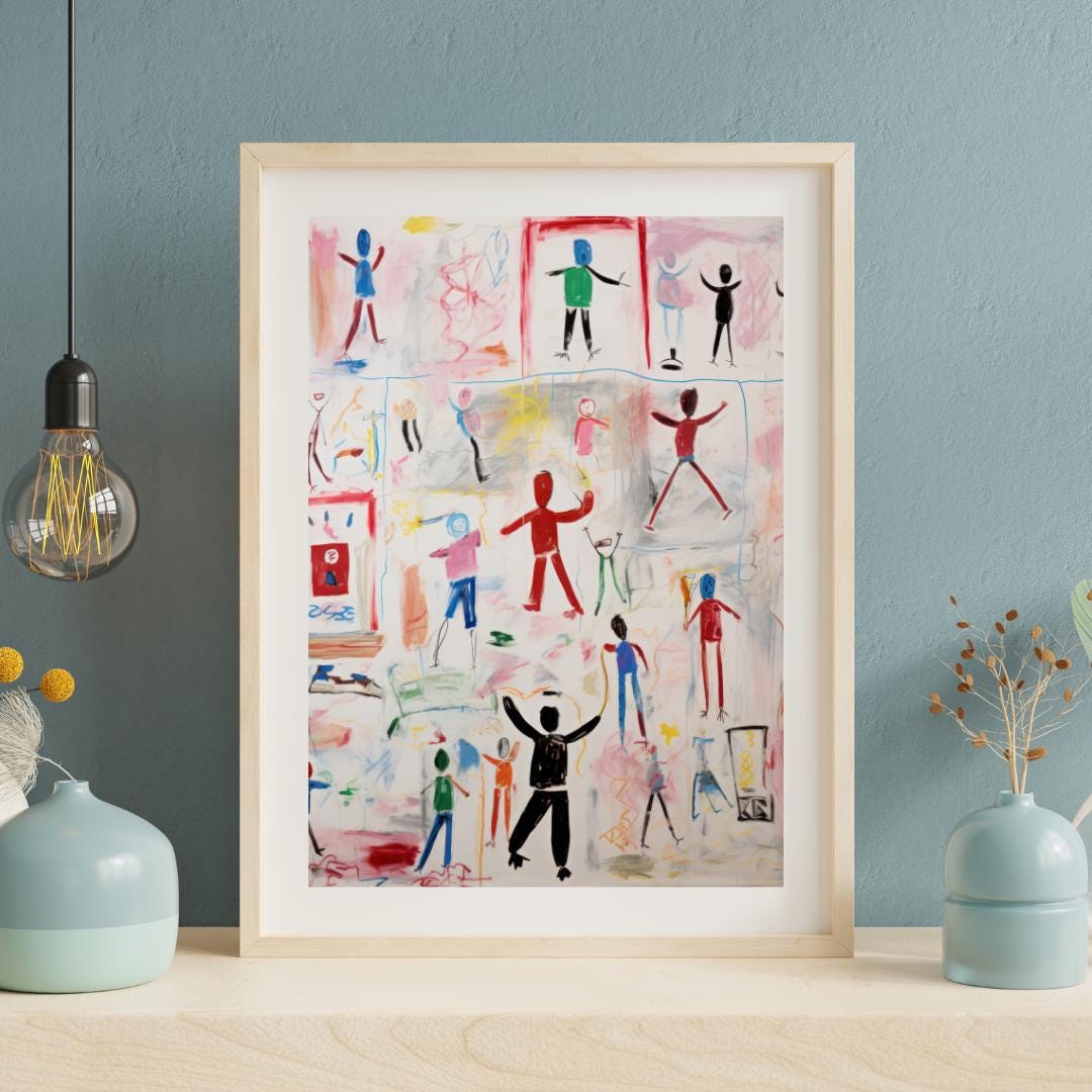 Playful Childlike Figures Art Print - Colorful Abstract Wall Decor ...