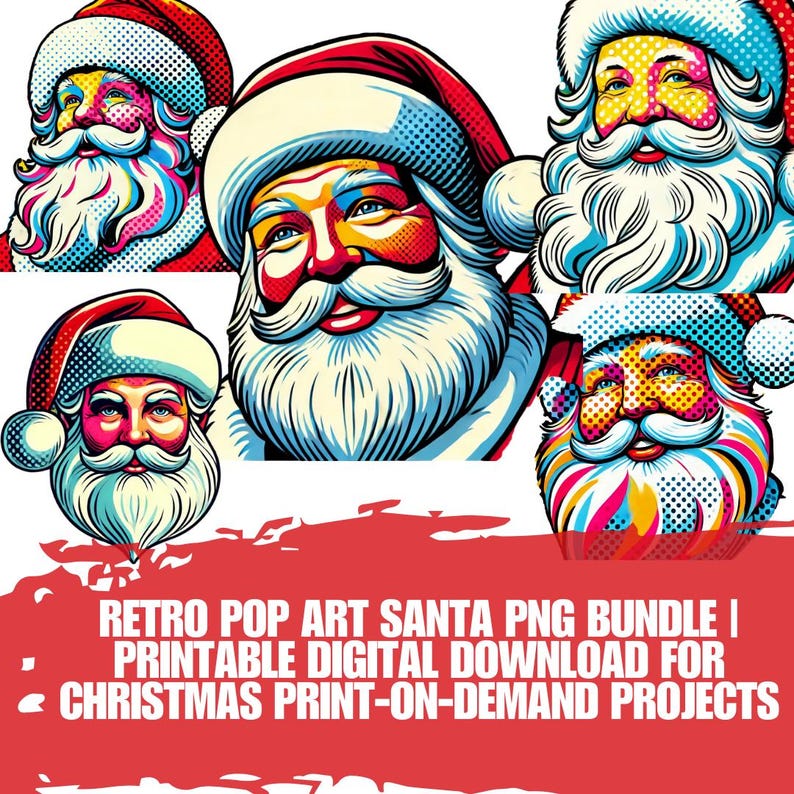 Retro Pop Art Santa PNG Bundle | Printable Digital Download for ...
