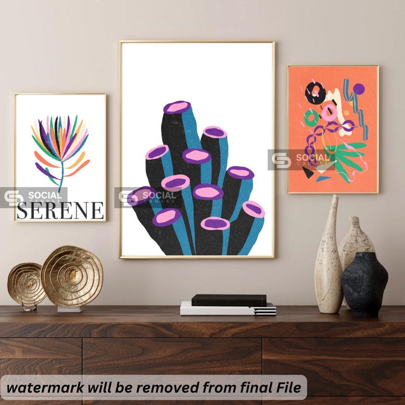 Pink Retro Flower Power Print - Vintage Boho Floral Wall Art, Mid ...