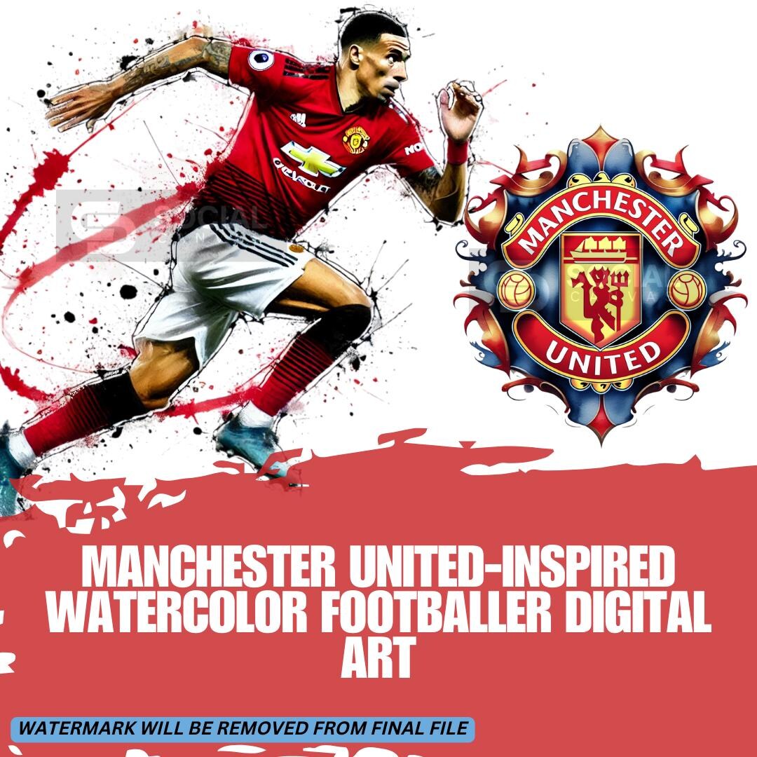 Manchester United-inspired Watercolor Footballer Digital Art Soccer ...