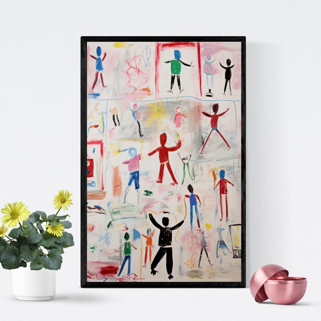 Colorful Abstract Figures Wall Art Playful Kids Room Decor Expressive ...