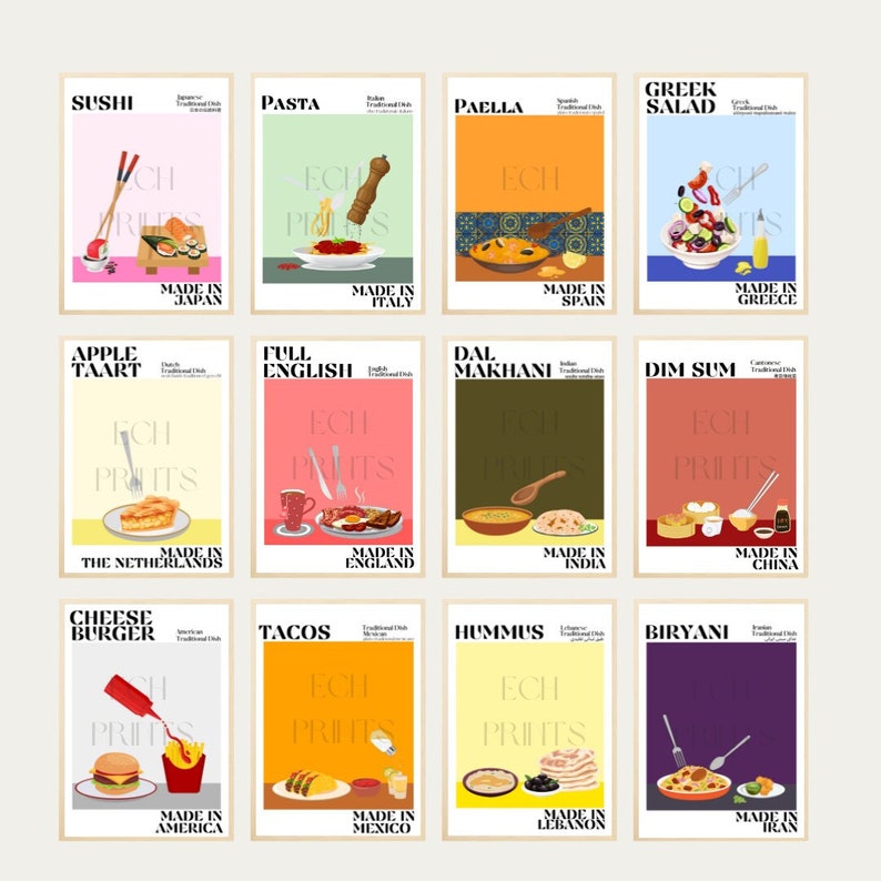 Food Prints - Kitchen Prints - Food From Around the World - Dining Room ...