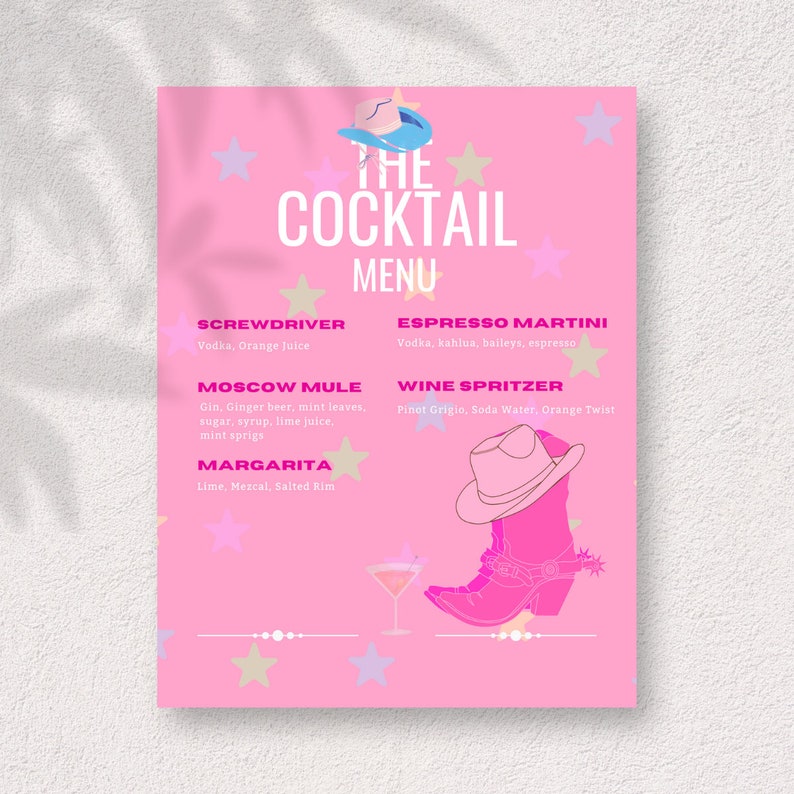 Bar Menu Template Barbie Themed for Parties Birthdays - Etsy