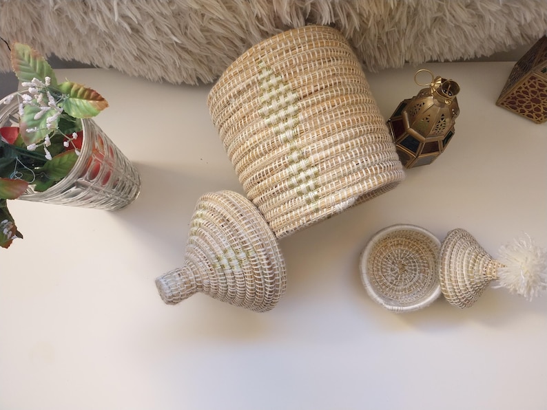 Handmade Moroccan Basket Set With Lids: Boho Berber Woven Storage - Etsy