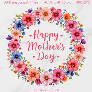 Happy Mother's Day Floral Wreath Clipart Mothers Day Card Design PNG ...