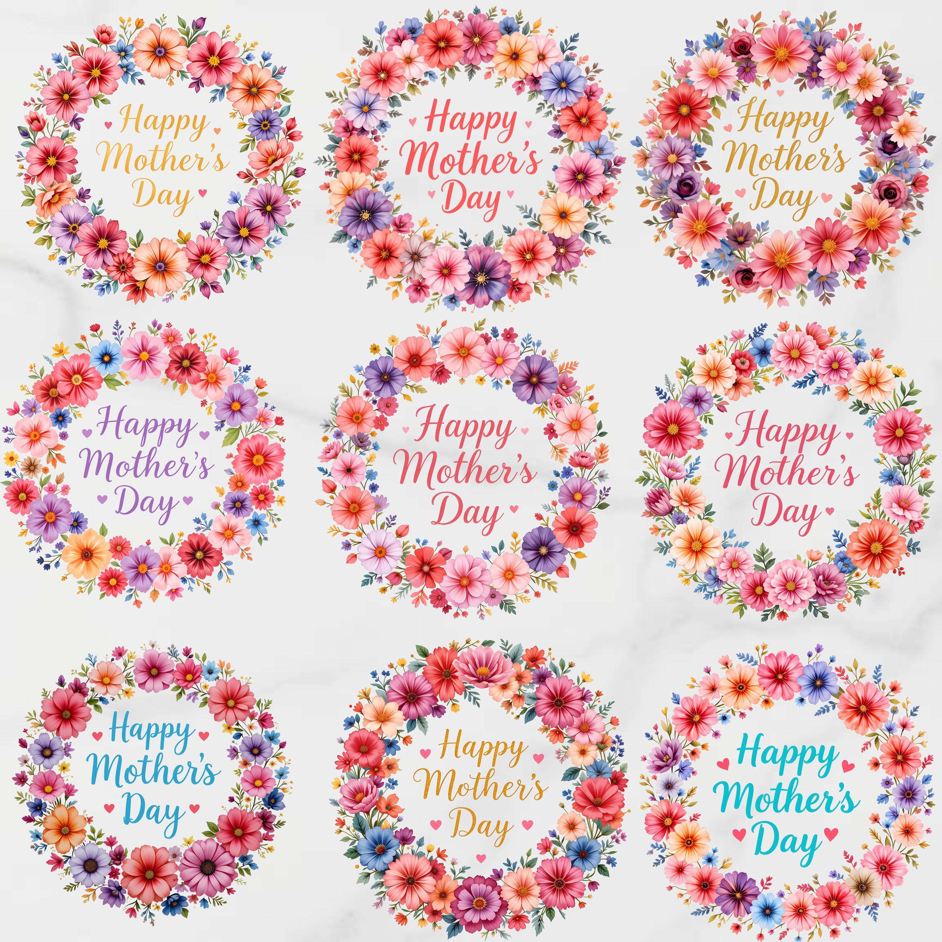 Happy Mother's Day Floral Wreath Clipart Mothers Day Card Design PNG ...