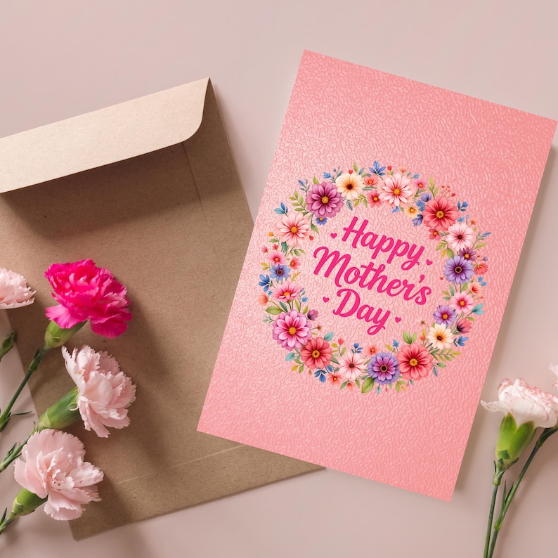 Happy Mother's Day Floral Wreath Clipart Mothers Day Card Design PNG ...
