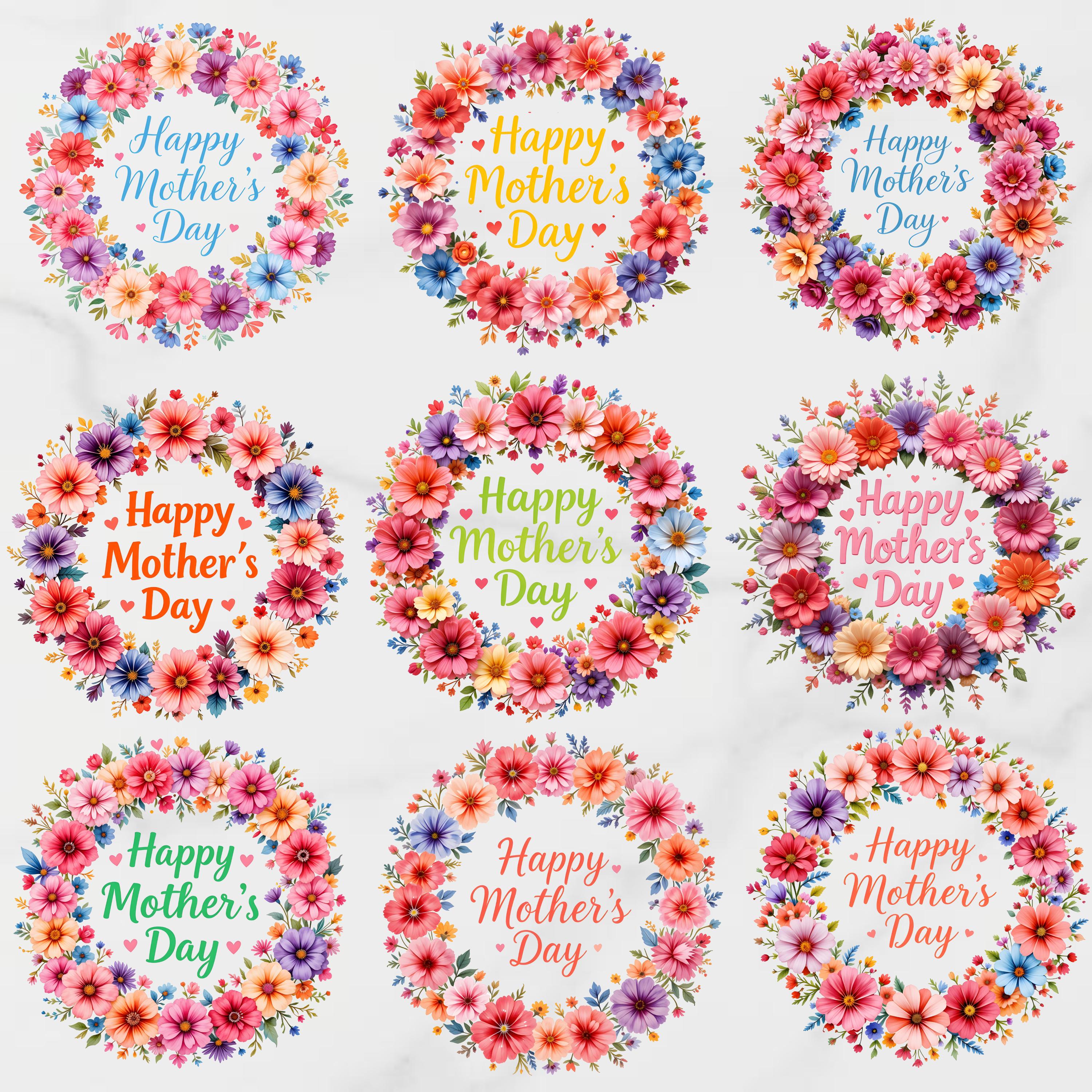 Happy Mother's Day Floral Wreath Clipart Mothers Day Card Design PNG ...