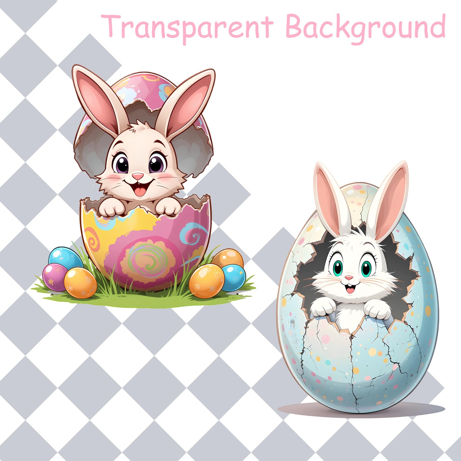Cute Easter Bunny Clipart Set | Whimsical Bunny Graphics | Pastel ...