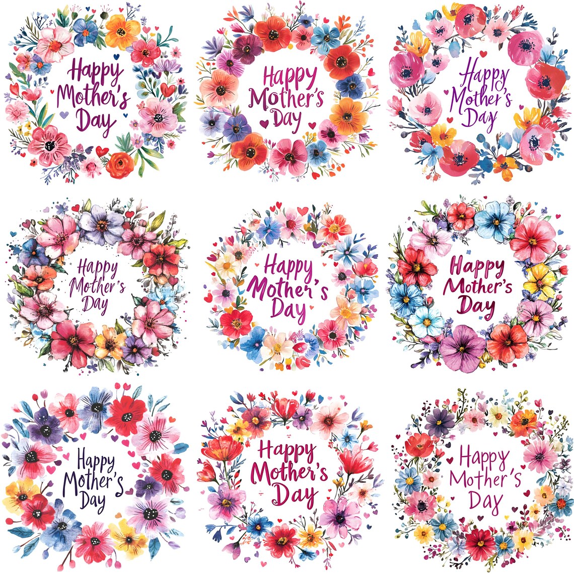 Happy Mother's Day Floral Wreath Clipart Watercolor Flower Circle PNG ...
