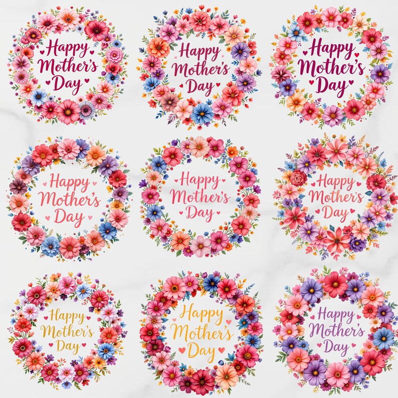 Happy Mother's Day Floral Wreath Clipart Mothers Day Card Design PNG ...