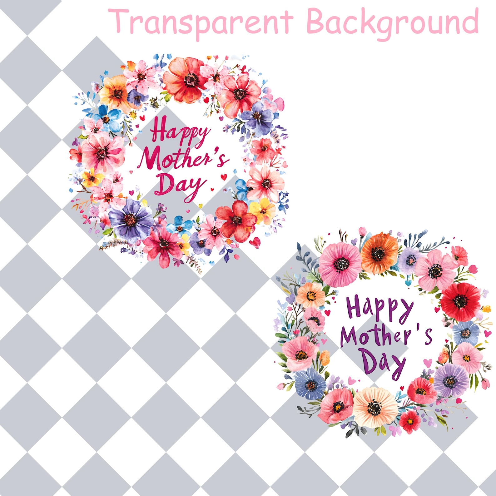Happy Mother's Day Floral Wreath Clipart Watercolor Flower Circle PNG ...