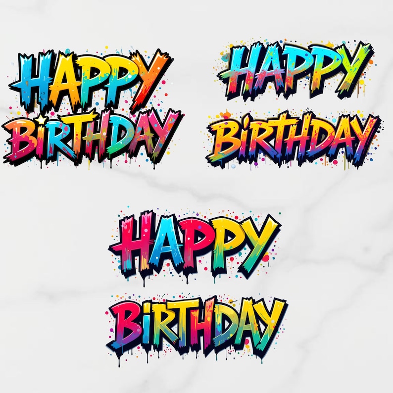 Happy Birthday Graffiti Clipart,printable Lettering Png,colorful ...