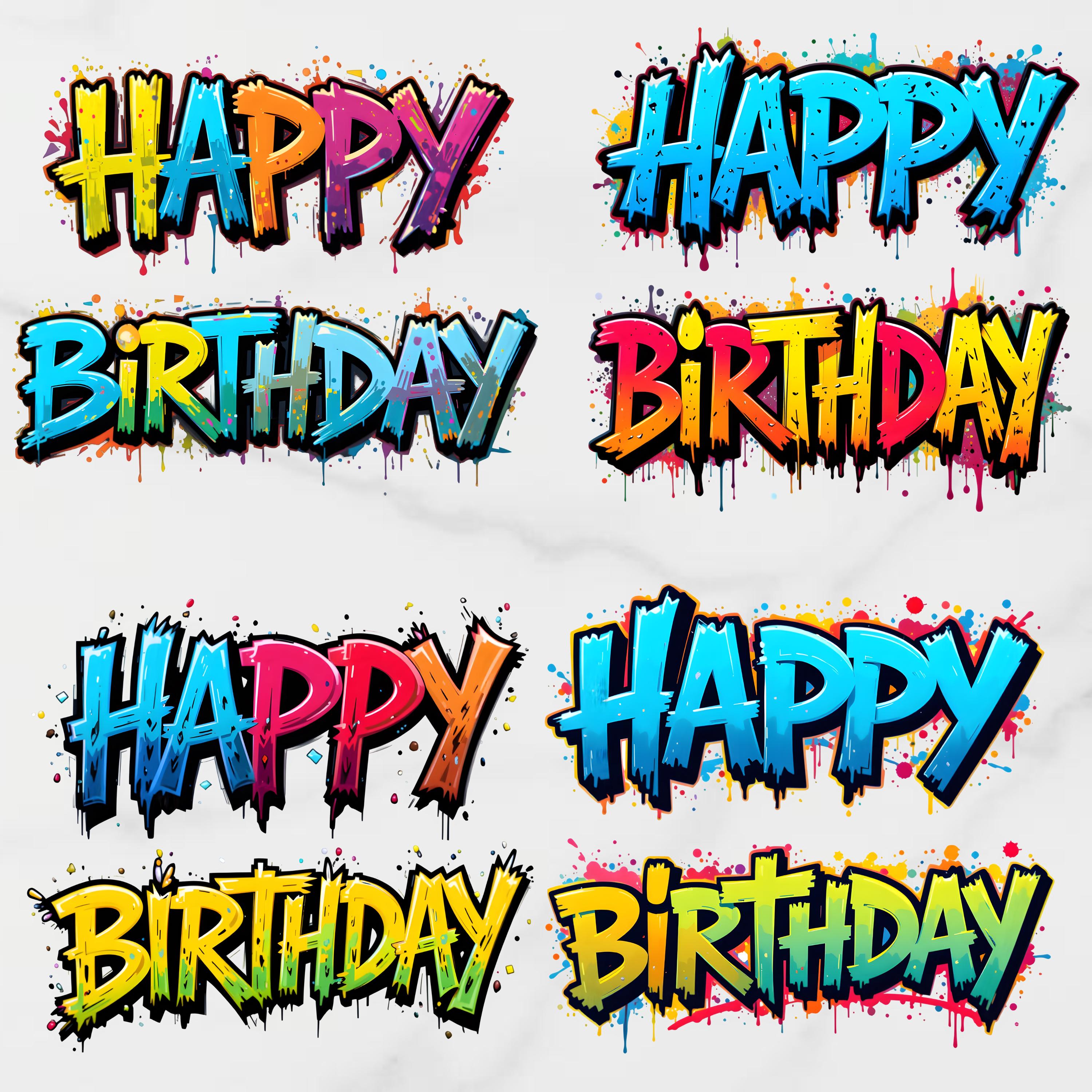Happy Birthday Graffiti Clipart,printable Lettering Png,colorful ...
