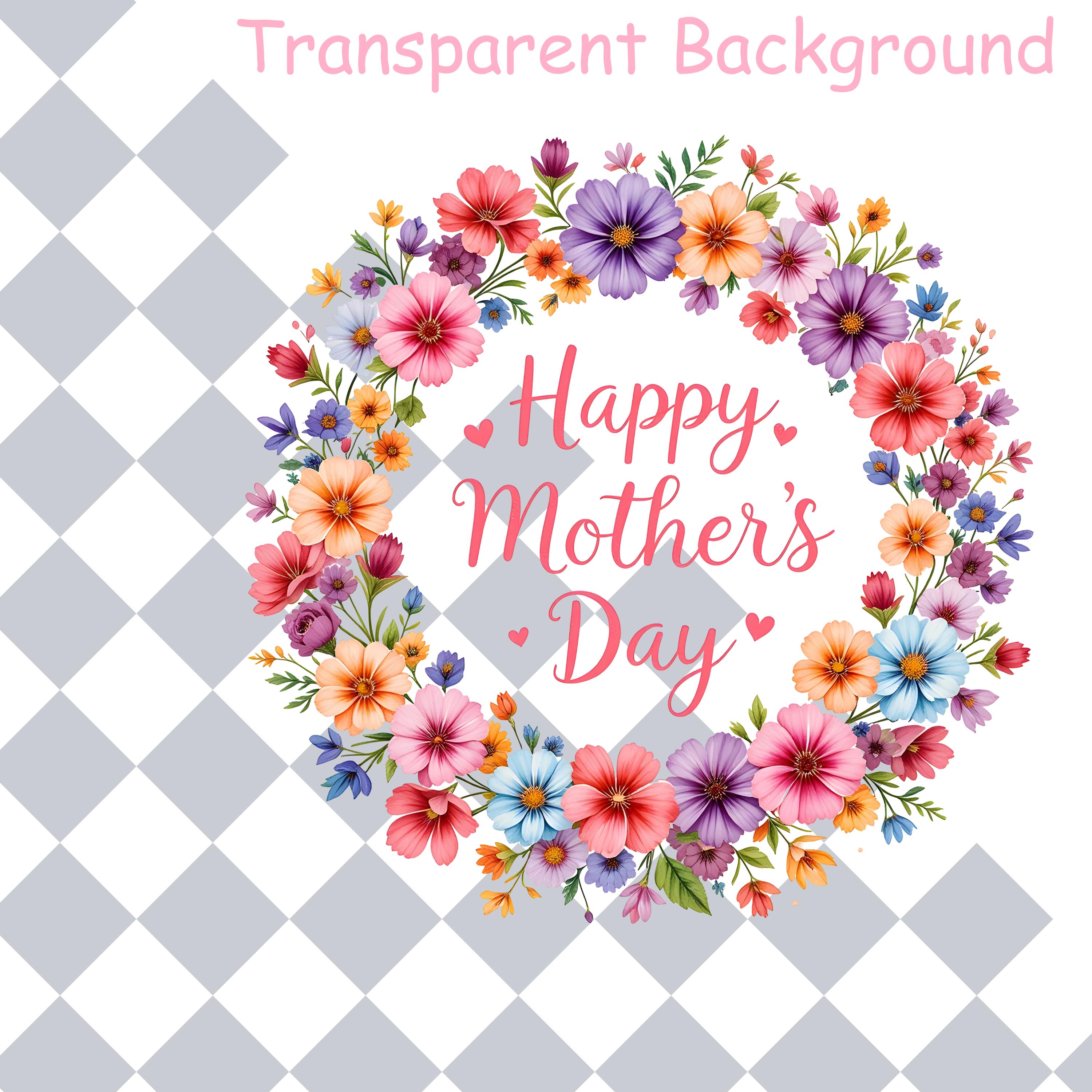Happy Mother's Day Floral Wreath Clipart Mothers Day Card Design PNG ...