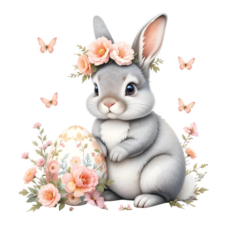 Cute Easter Bunny Clipart Set | Whimsical Bunny Graphics | Pastel ...