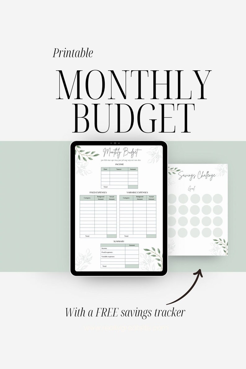 Monthly Budget Planner Printable With FREE Savings Tracker - Etsy