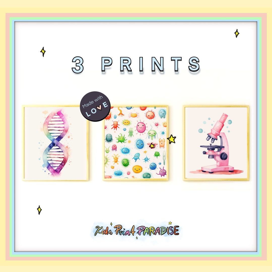Science Art Prints Set of 3 Watercolor Children Posters Chemistry Lab ...