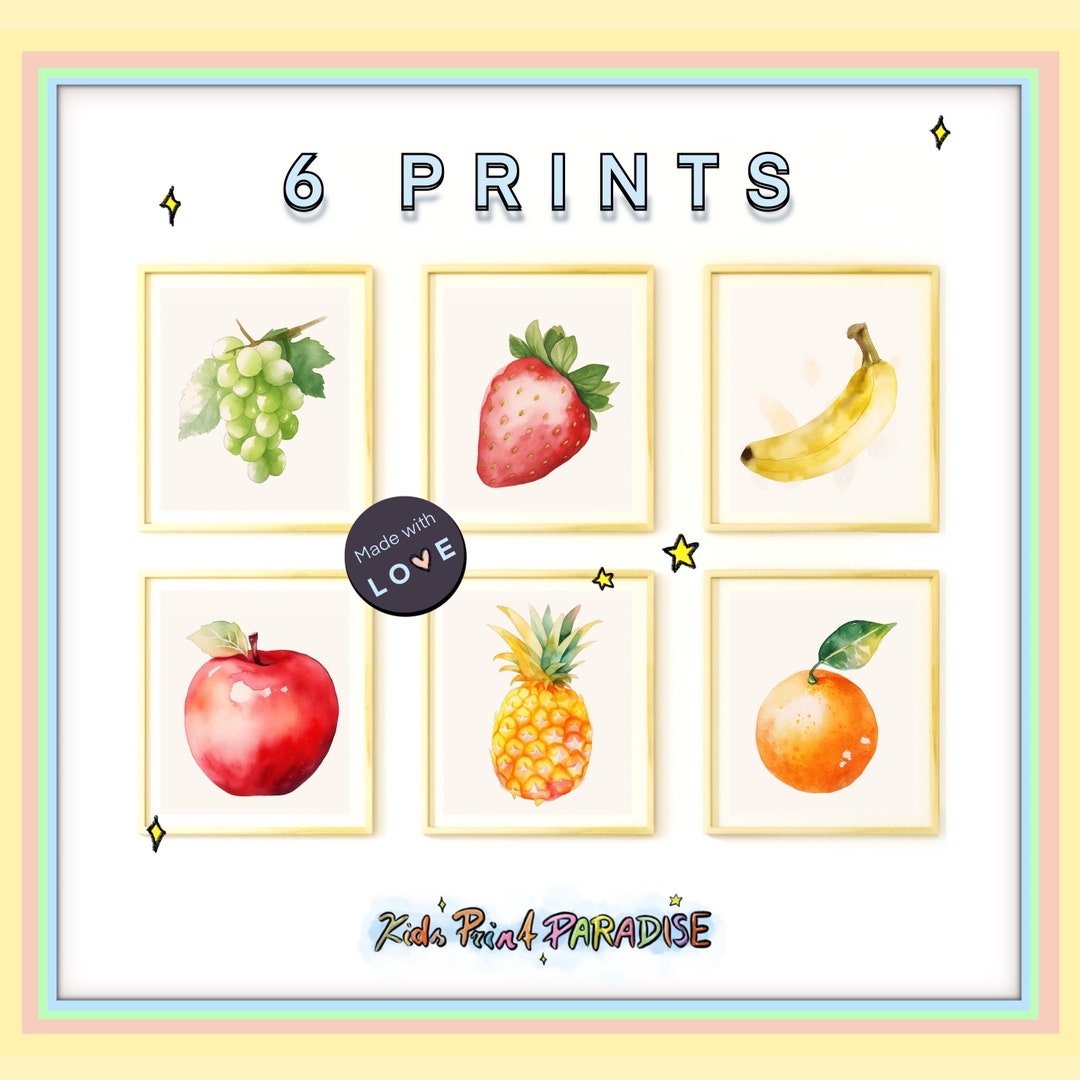 Colorful Fruit Art Prints for Kitchen Decor and Kids Room Kitchen Decor ...