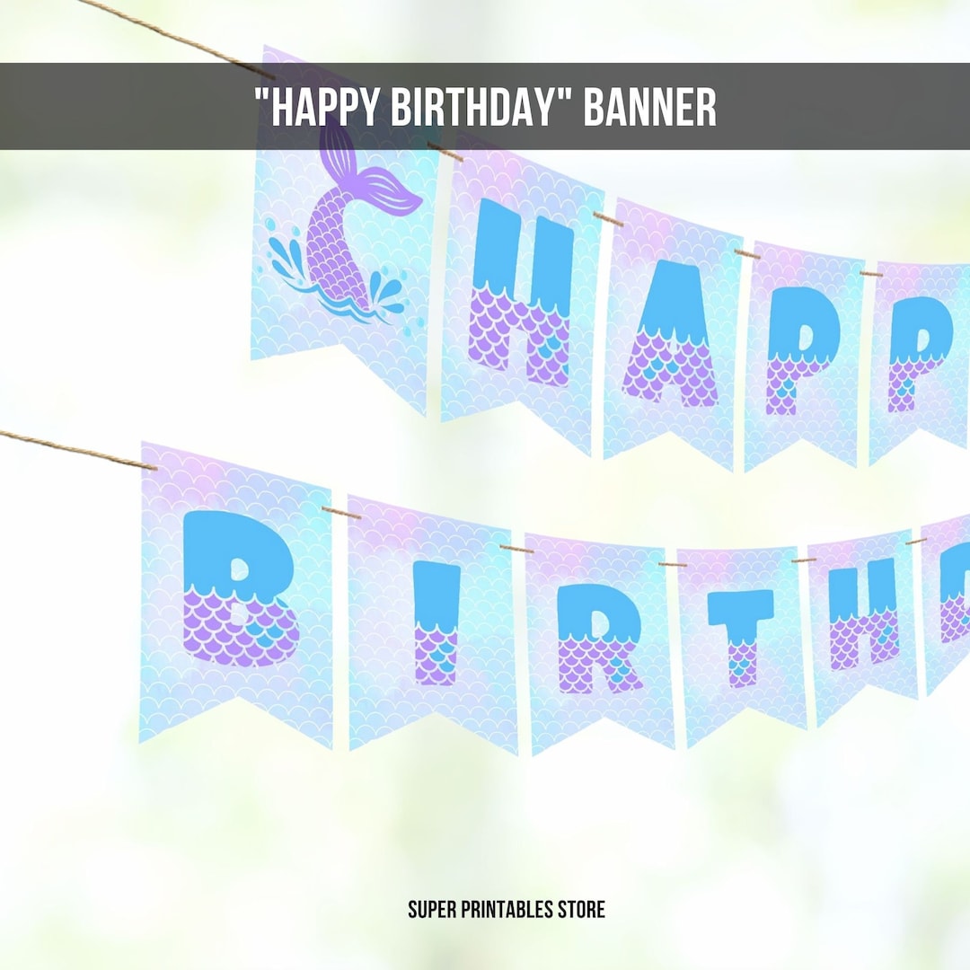 Printable Mermaid Theme Birthday Banner DIY Underwater Party Decor ...