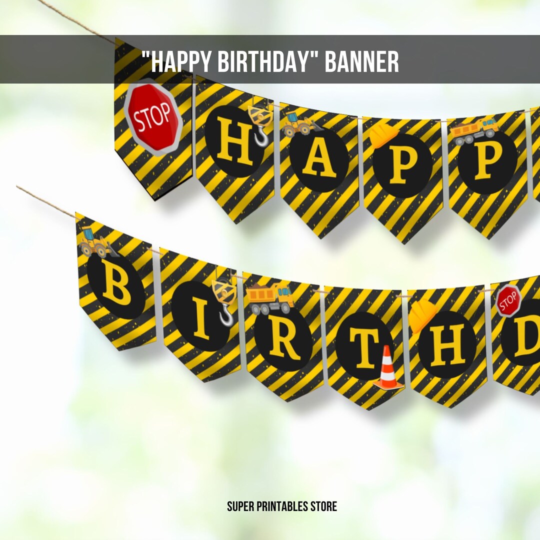 Printable Construction Theme Birthday Banner - Instant Download - Etsy