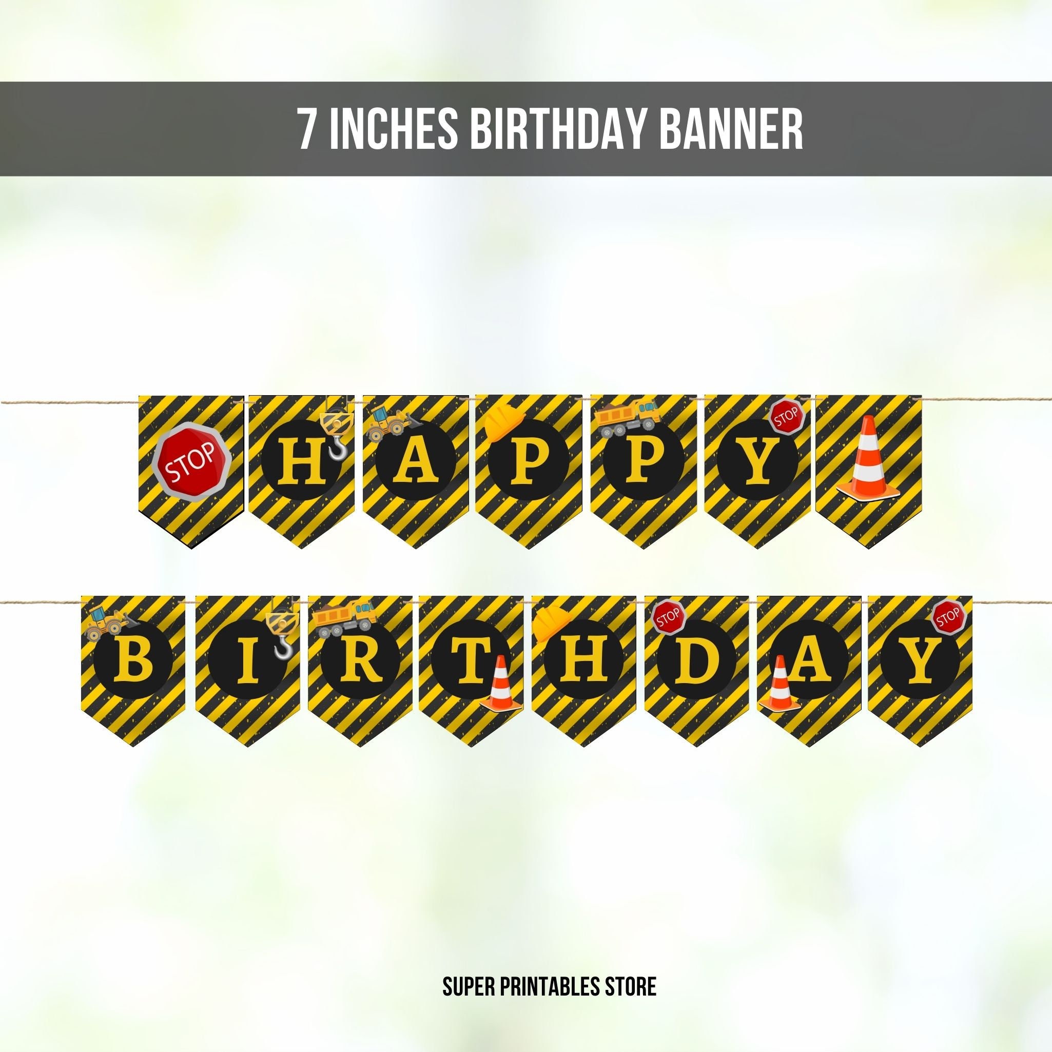 Printable Construction Theme Birthday Banner - Instant Download - Etsy
