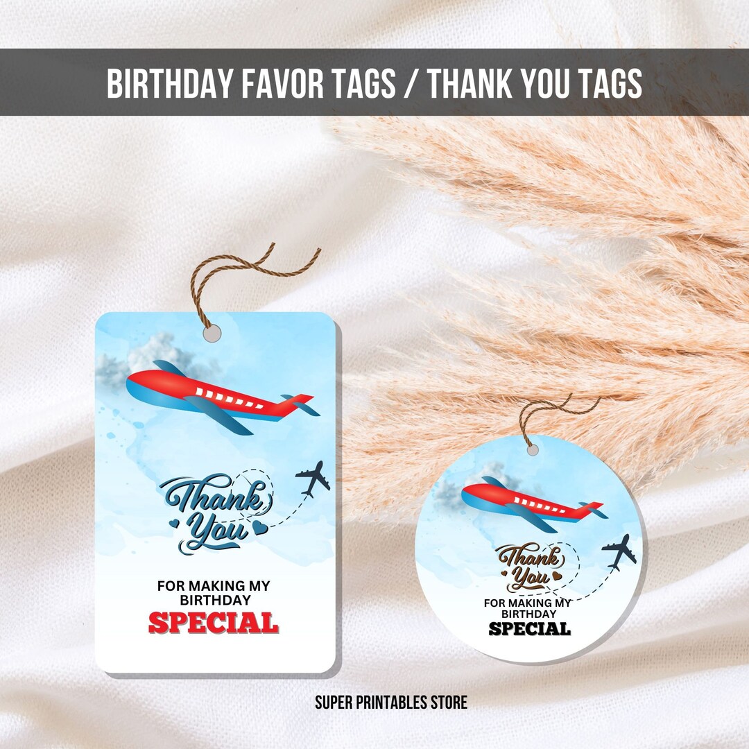 Printable Aeroplane Theme Return Favor Tags/thank You Tags in Circle ...