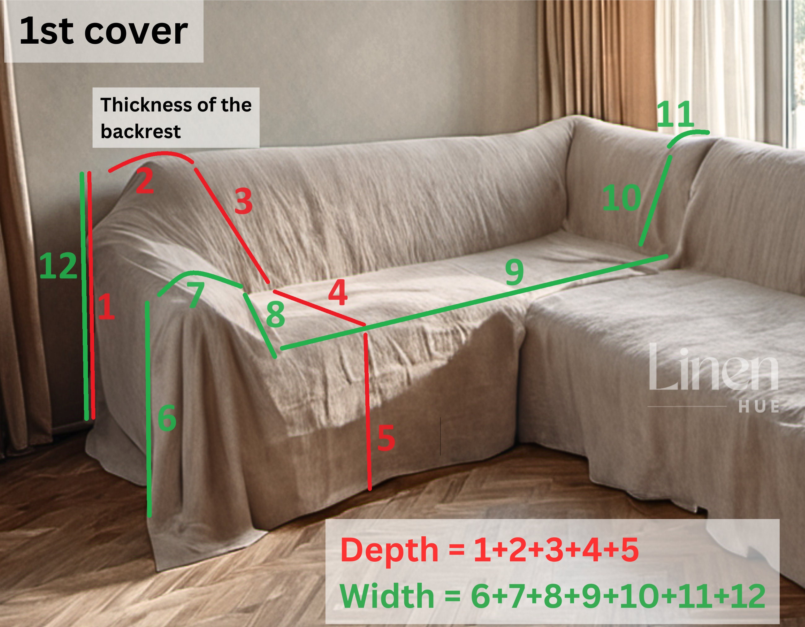 L Shape Sofa Cover, Natural Linen Slipcover, Loose Sectional Sofa ...
