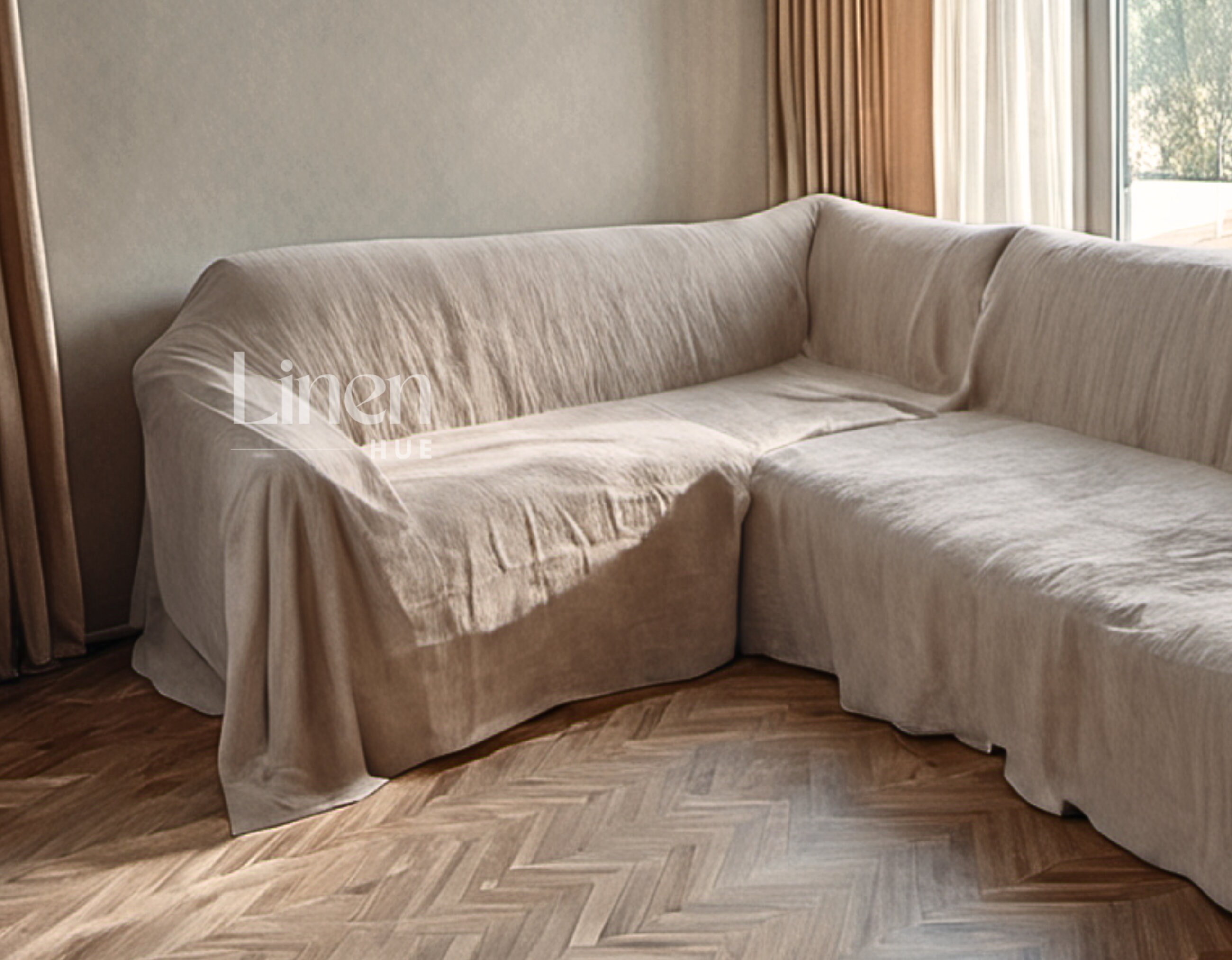 L Shape Sofa Cover, Natural Linen Slipcover, Loose Sectional Sofa ...