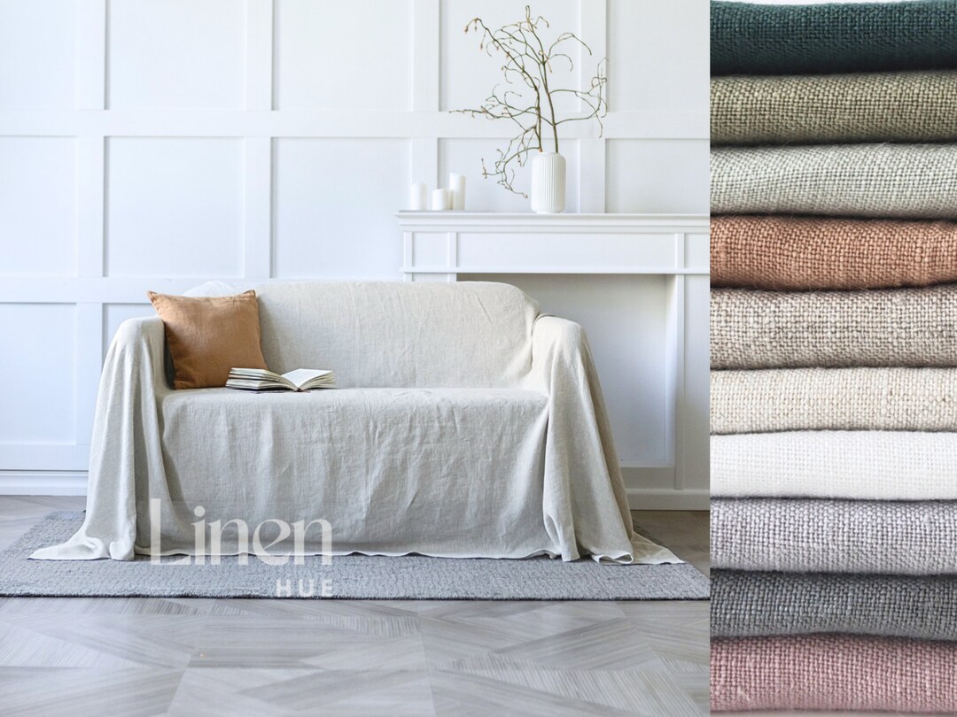 Linen Couch Slipcover, 100% Natural Linen Sofa Cover, Loose Couch ...
